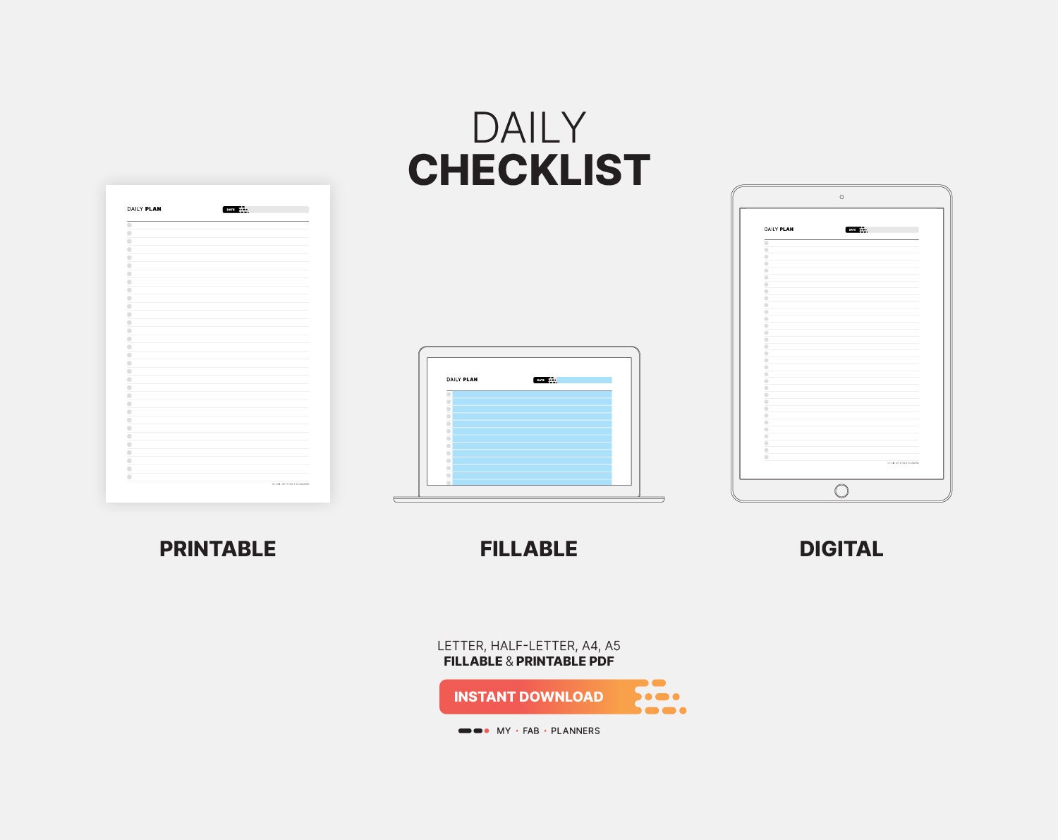 Daily Checklist Template for Task Manager & Tracker, Fillable To-do ...