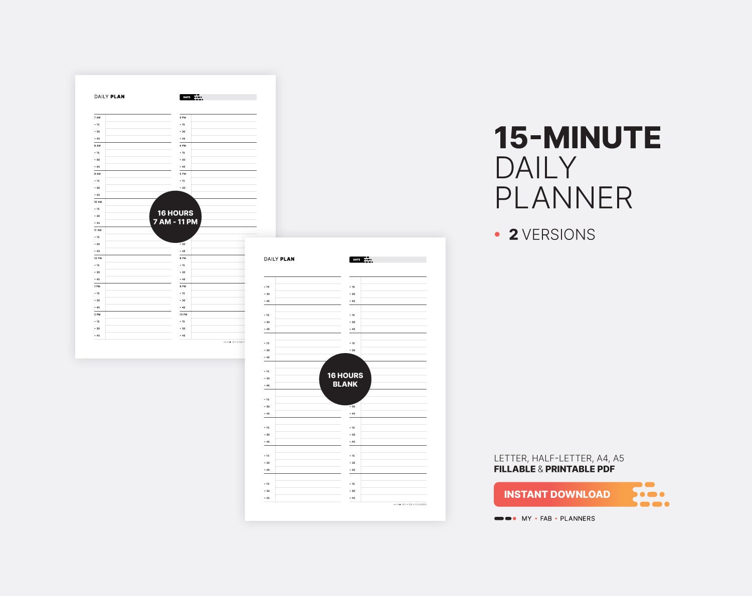 15 Minute Planner Sheet, Daily Appointment Schedule & Time Slots ...