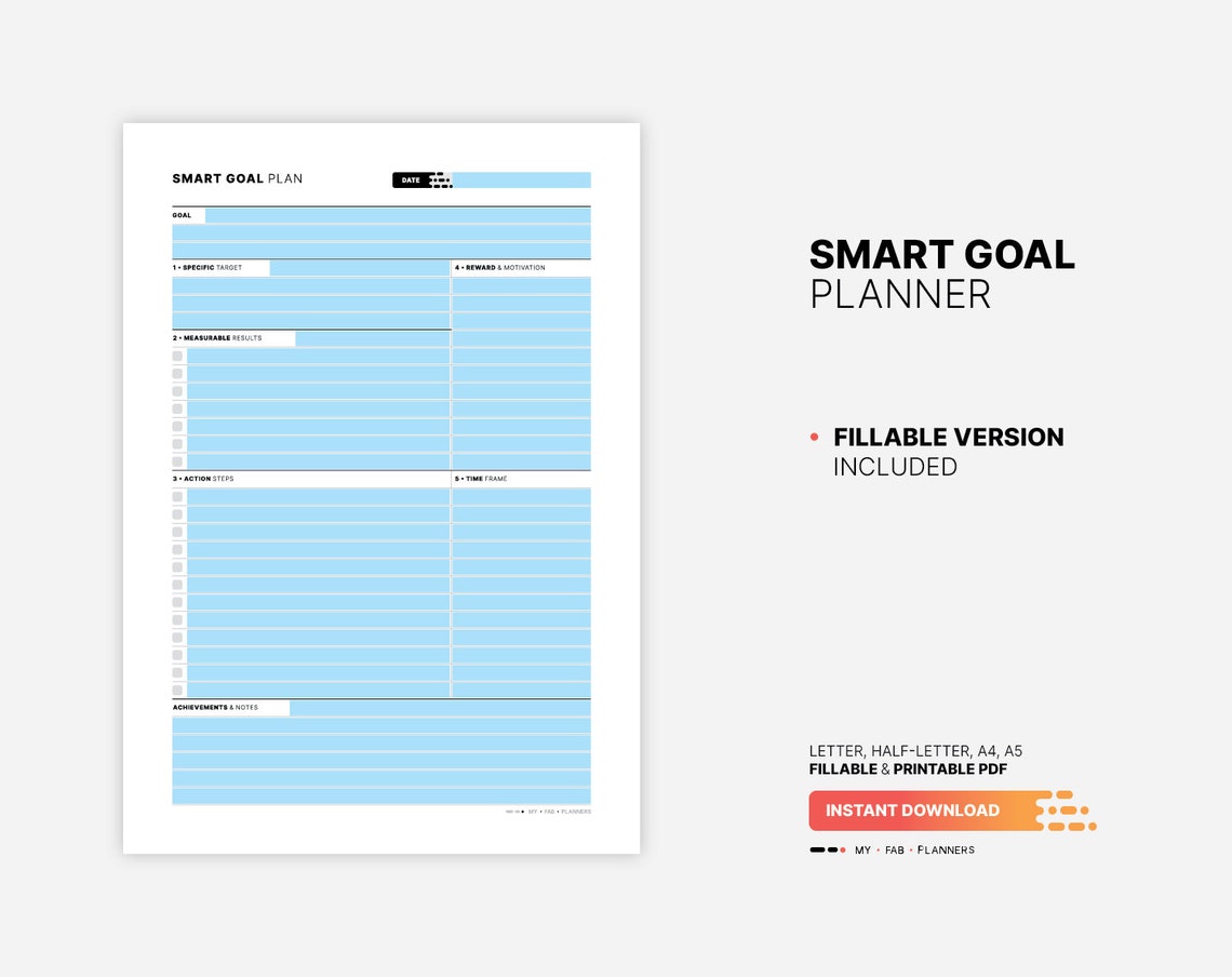 SMART Goal Planner Fillable Action Plan Reward Goals - Etsy