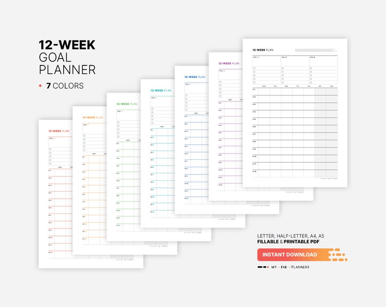 12-week Goal Planner Fillable Work & Productivity Tracker - Etsy