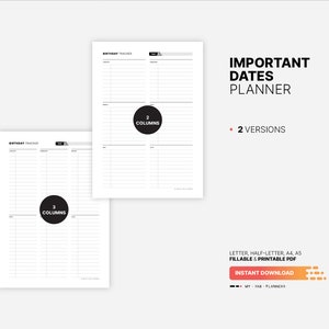 Important Dates Planner, Fillable Birthday Tracker (digital PDF) - Etsy