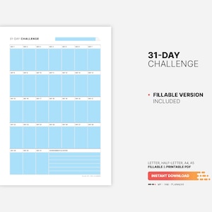 31-day Challenge for Monthly Goal & Habit Tracker, Fillable Boxes ...