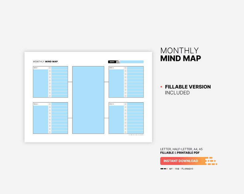 Monthly Mind Map Planner, Fillable Project Goal Template (PDF) - Etsy
