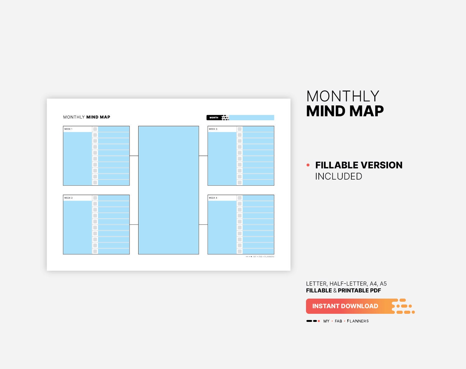 Monthly Mind Map, Printable Weekly Things to Do List, Fillable Project ...