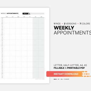 Weekly Appointment Planner, Printable Work & Small Business Agenda, 15 ...