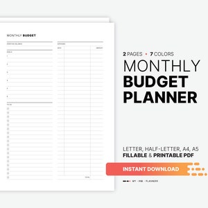 Monthly Budget Planner, Fillable Financial Book Sheet Template, Finance ...