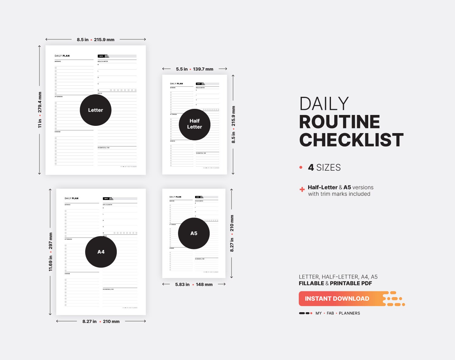 Daily Routine Checklist Tracker for Morning, Evening Journal, Fillable ...