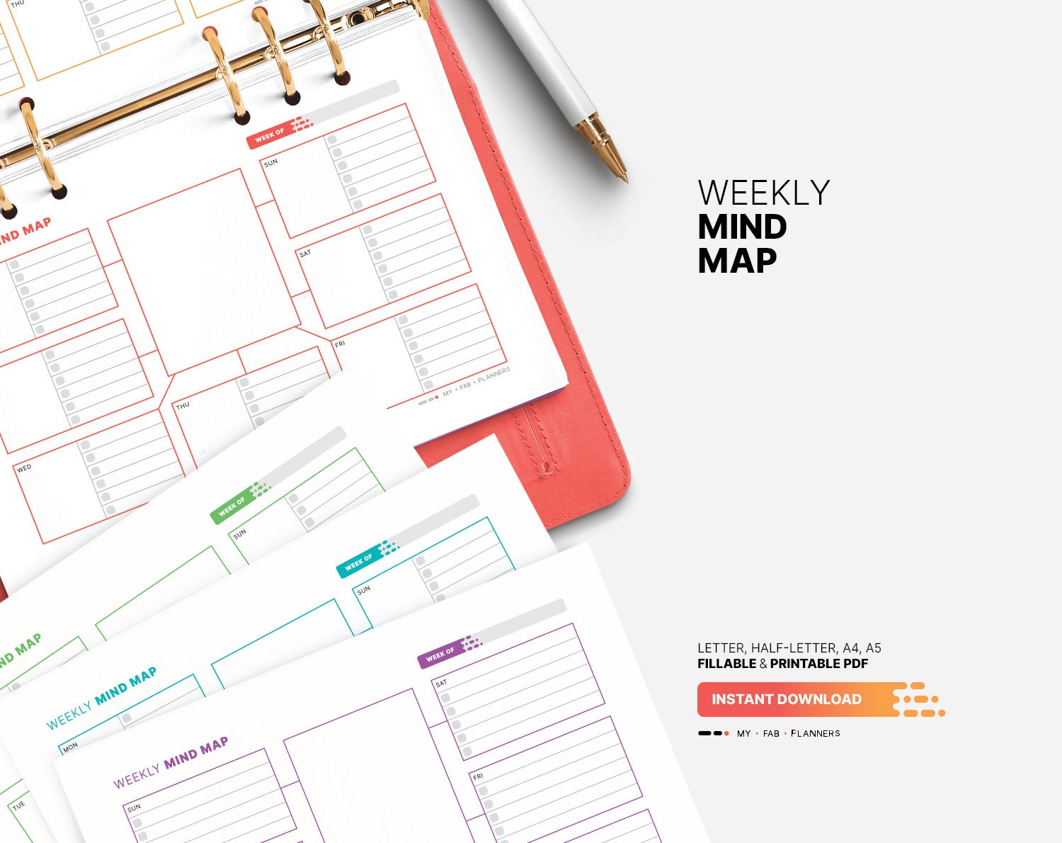 Weekly Mind Map Planner, Printable Vision Board, Fillable Task Action ...
