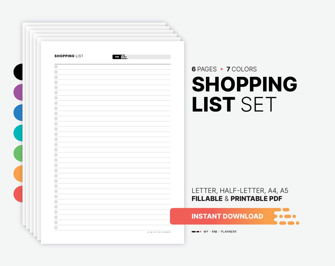 Printable Shopping List, Fillable Grocery Planner, PDF Template - Etsy
