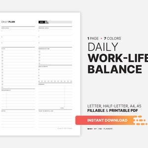 Daily Work-life Balance Planner, Fillable PDF Template - Etsy