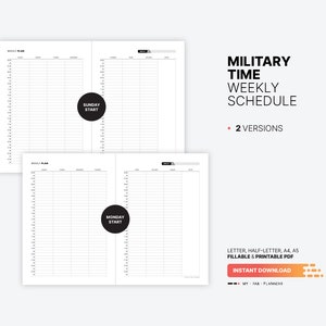 Military Time Weekly Schedule, Printable Fillable PDF (US Letter, A4 ...