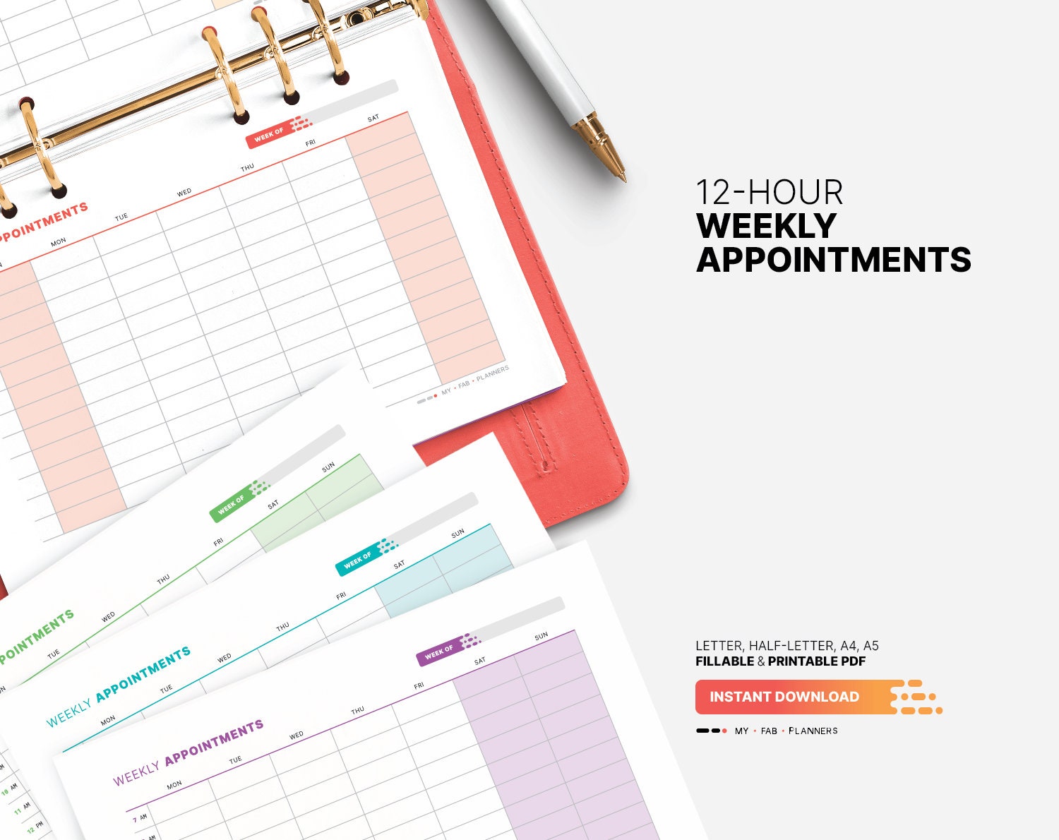 Weekly Appointment Planner, Printable Work & Small Business Agenda ...