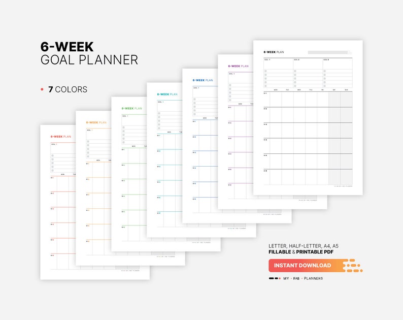 6-week Goal Planner, Fillable Work & Productivity Tracker Calendar ...