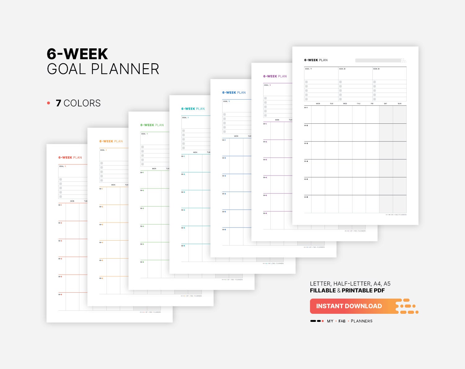 6-week Goal Planner, Fillable Work & Productivity Tracker Calendar ...
