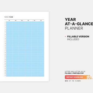 Year At-a-glance Planner, Undated & Digital Yearly Overview Template ...