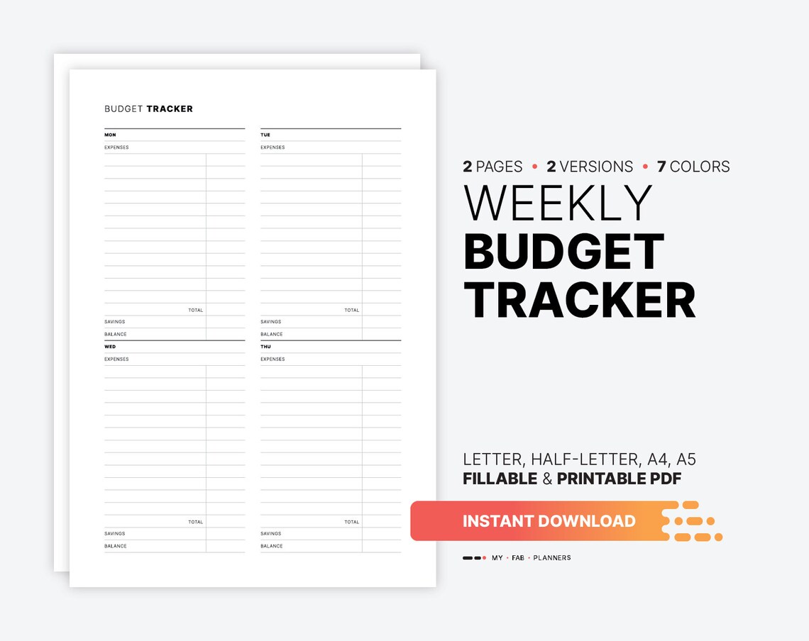 Weekly Budget Tracker Sheet, Fillable Financial Journal Sheets, 2 Pages ...