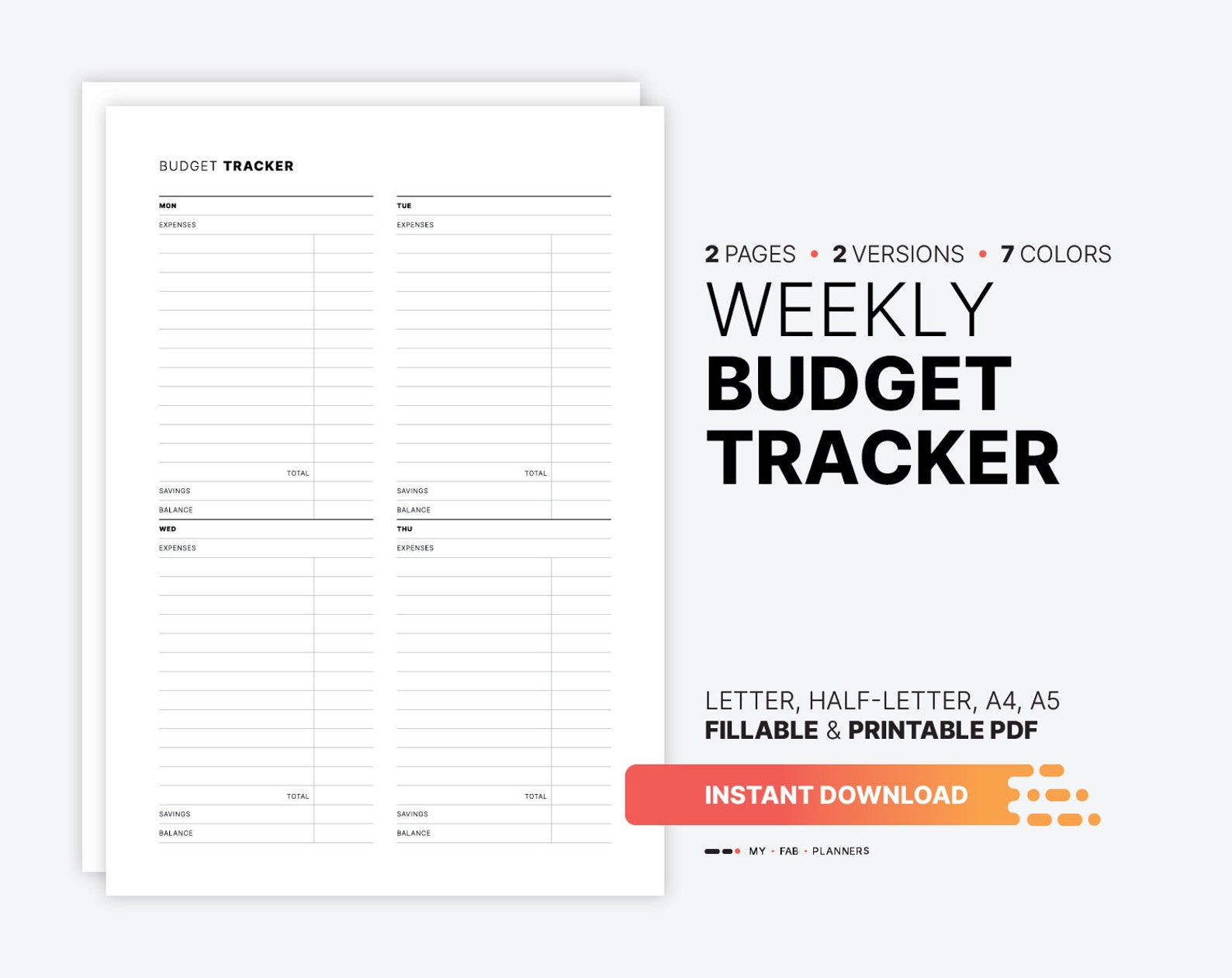 Weekly Budget Tracker Sheet, Fillable Financial Journal Sheets, 2 Pages ...