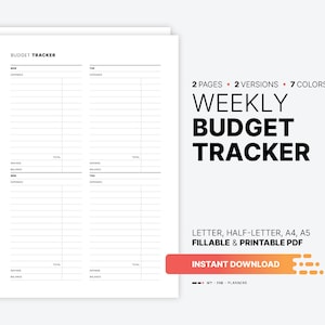 Weekly Budget Tracker Sheet, Fillable Financial Journal Sheets, 2 Pages ...