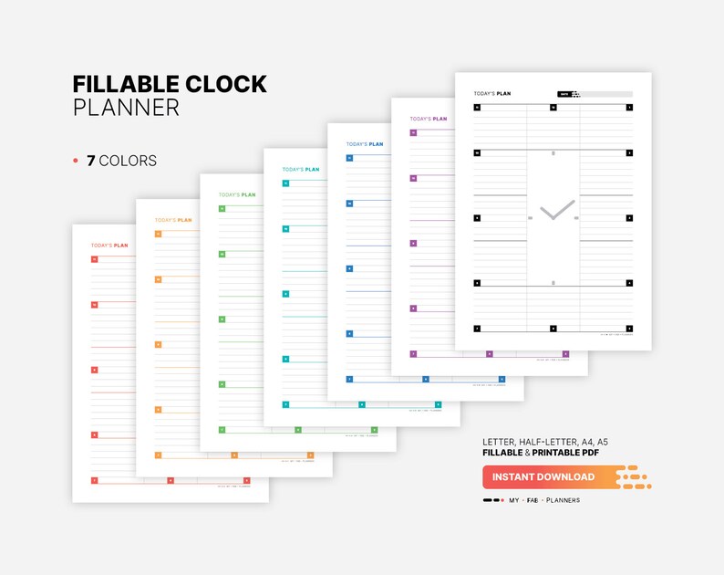 Fillable Clock Planner, Daily Routine Printable (PDF) - Etsy