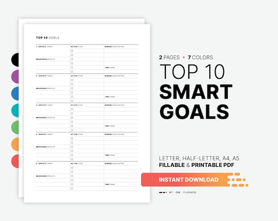 Top 10 SMART-doelen met actieplan doelenlijst en afdrukbaar - Etsy ...