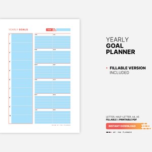 Yearly Goal Planner, Top 10 Life Goal List, Setting, Fillable Undated ...