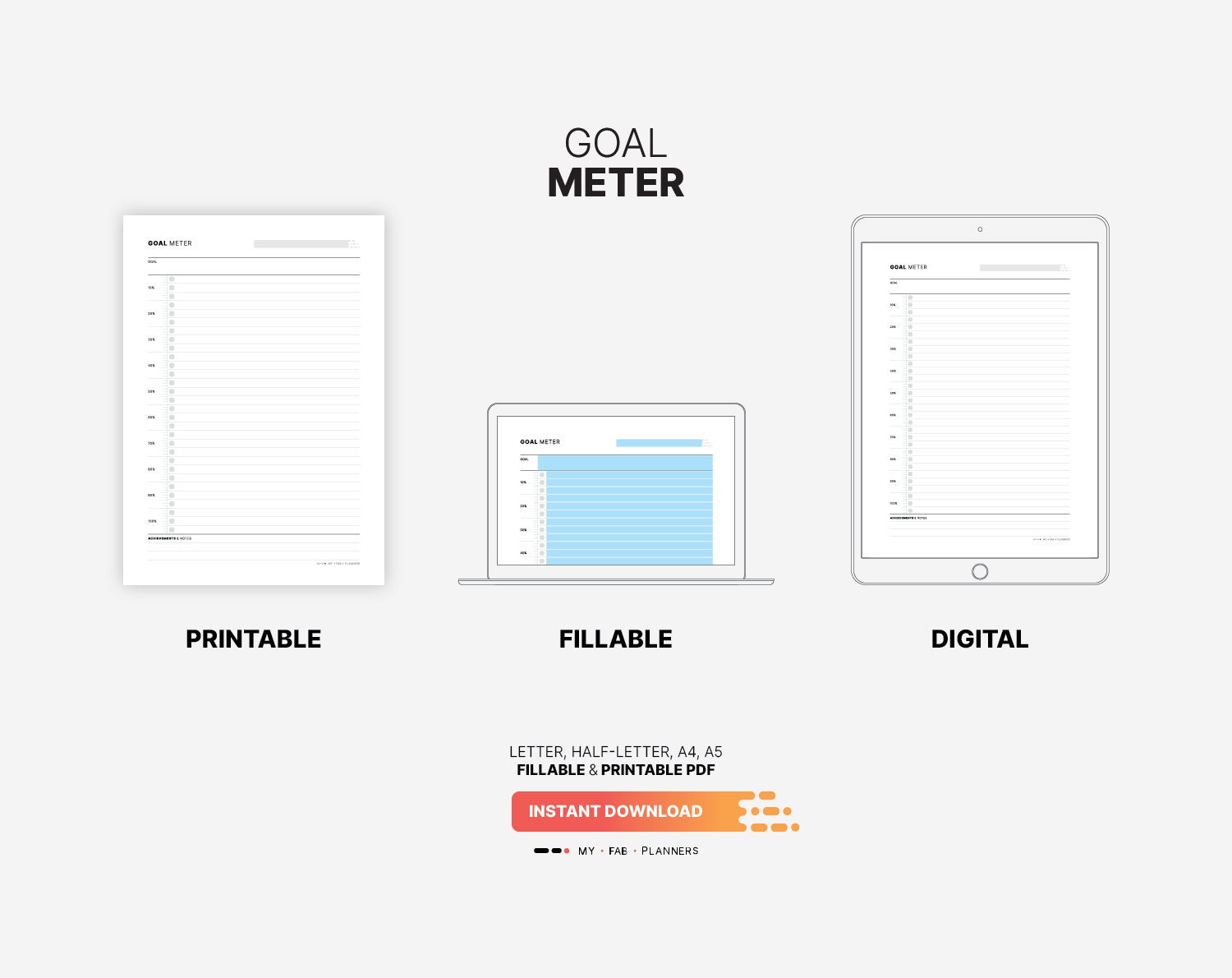 Goal Meter Sheet, Goals Crusher Action Plan, Tracker, Planner, Journal ...
