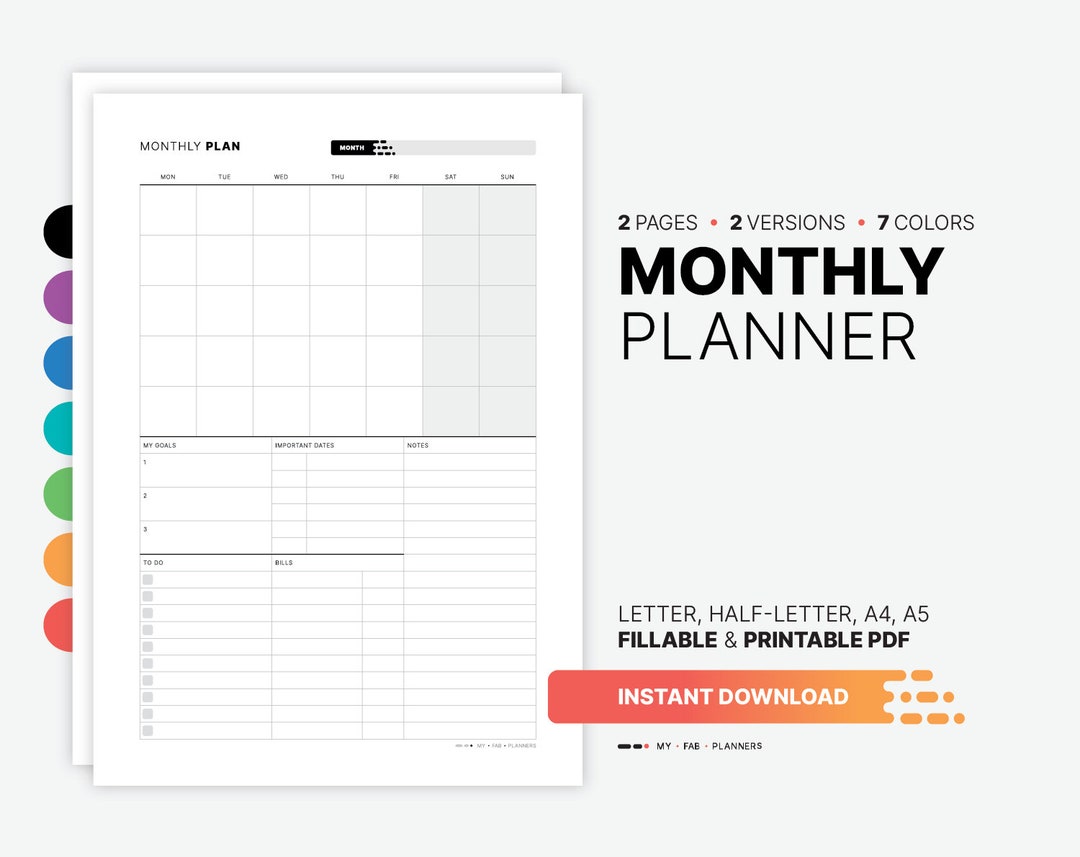 Monthly Planner, Printable to Do List, Fillable Blank Desk Calendar ...