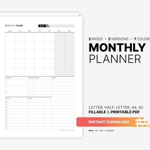 Monthly Planner, Printable to Do List, Fillable Blank Desk Calendar ...