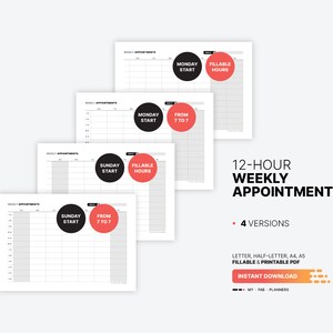 Weekly Appointment Planner, Printable Work & Small Business Agenda ...