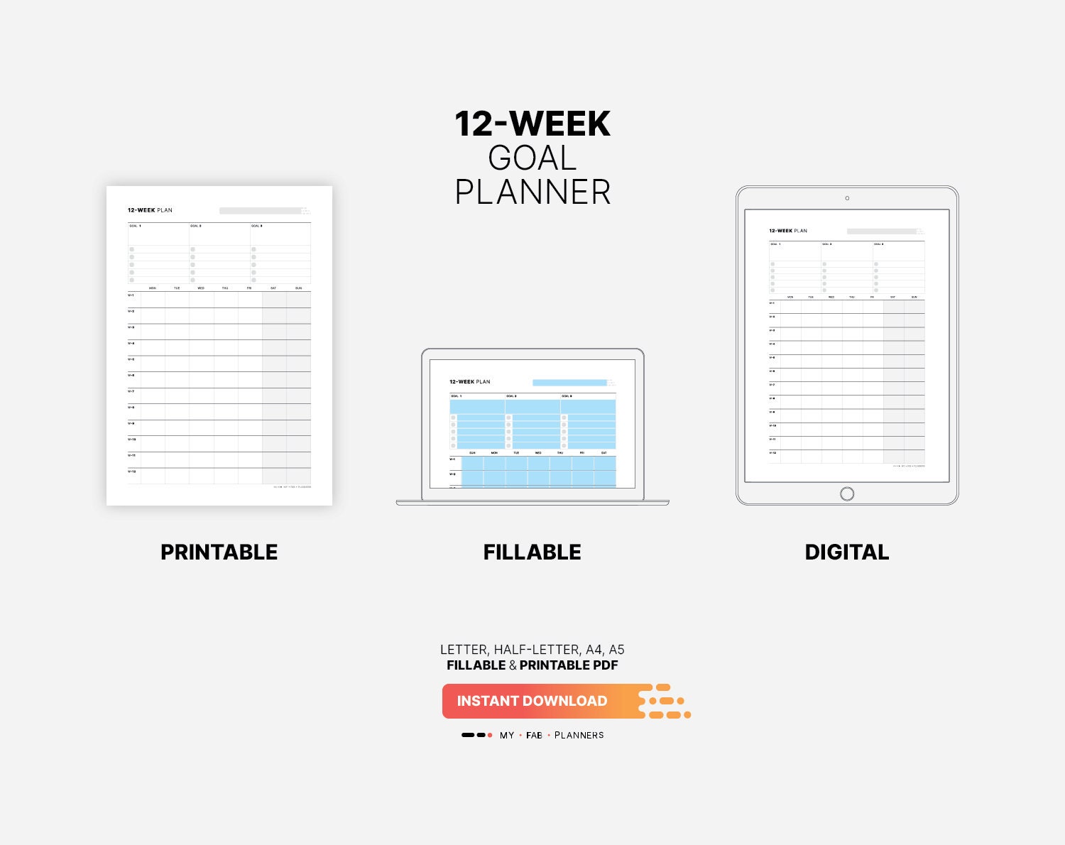 12-week Goal Planner Fillable Work & Productivity Tracker - Etsy