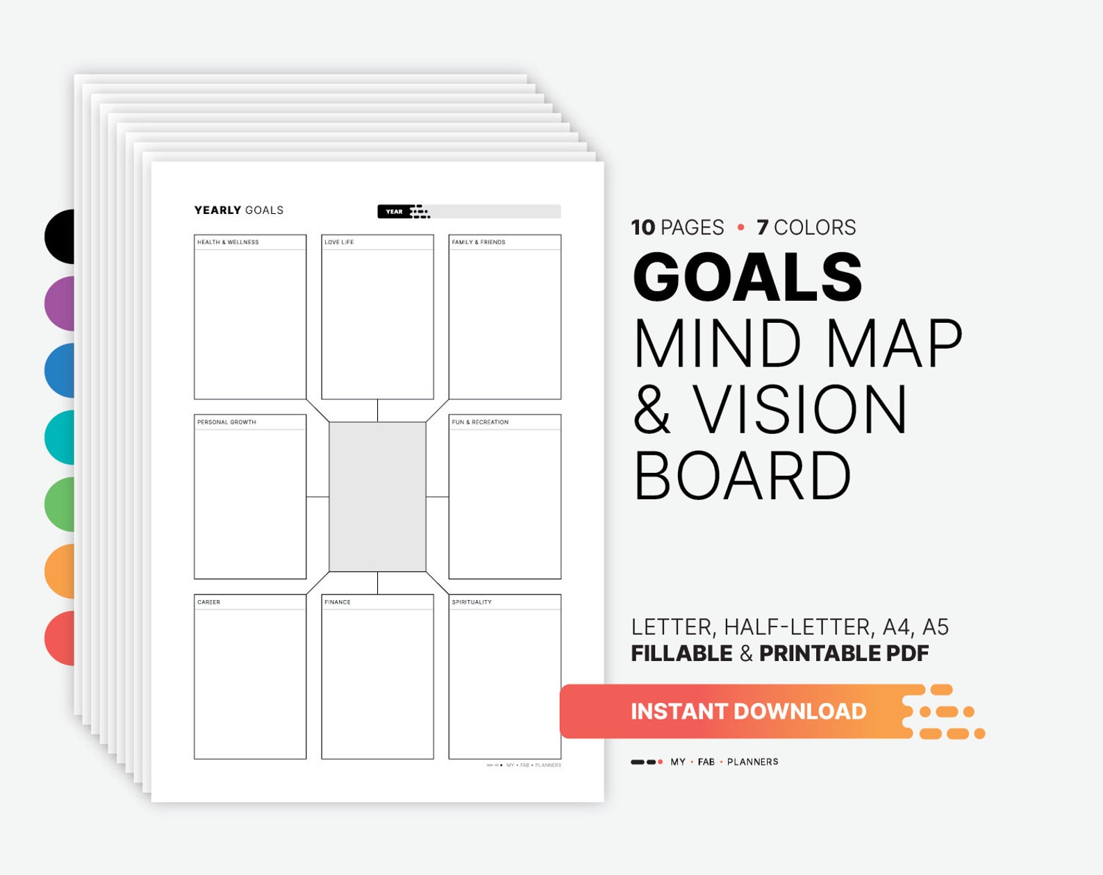 Goal Setting Mind Map Vision Board, Fillable Action Planner (PDF ...