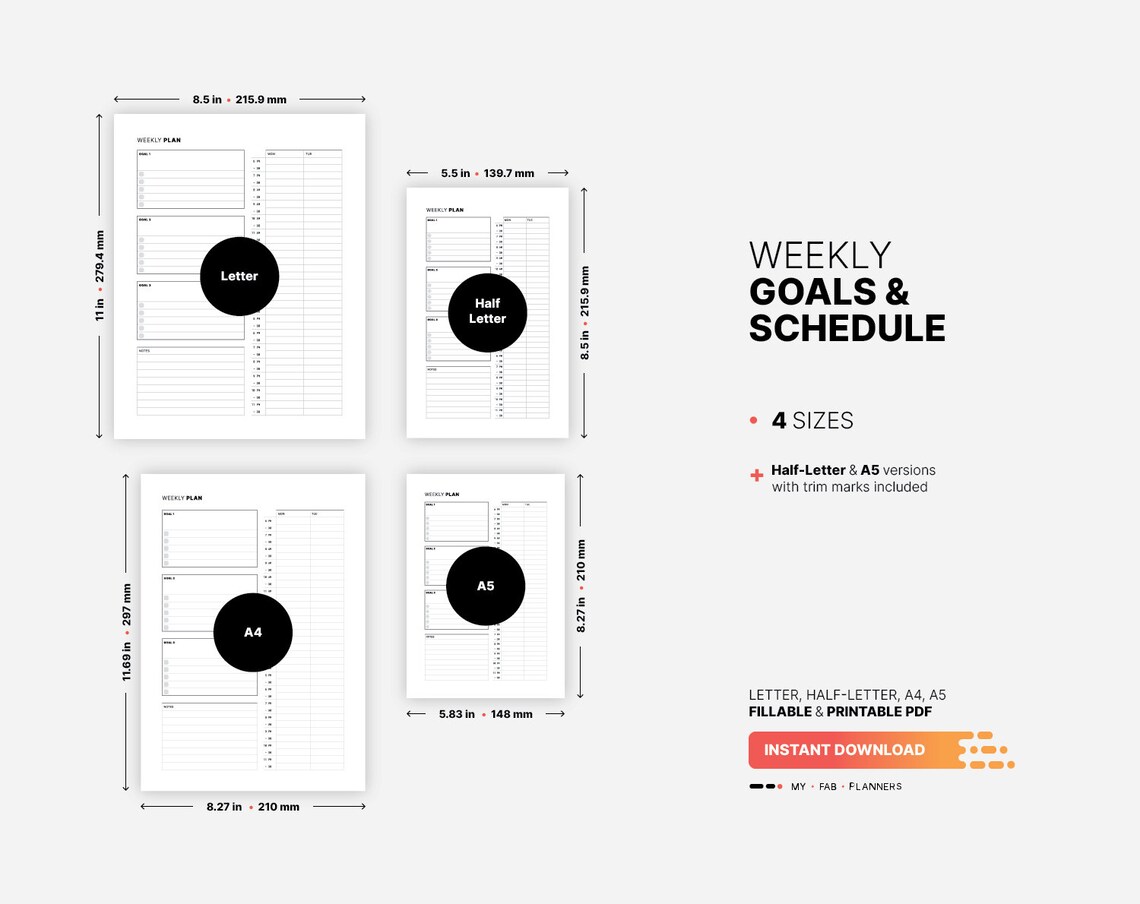 Weekly Goals Schedule Planner Printable Work Week - Etsy