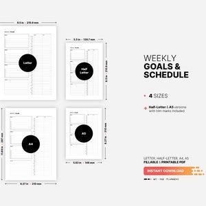 Weekly Goals, Schedule Planner, Printable Work Week Productivity ...