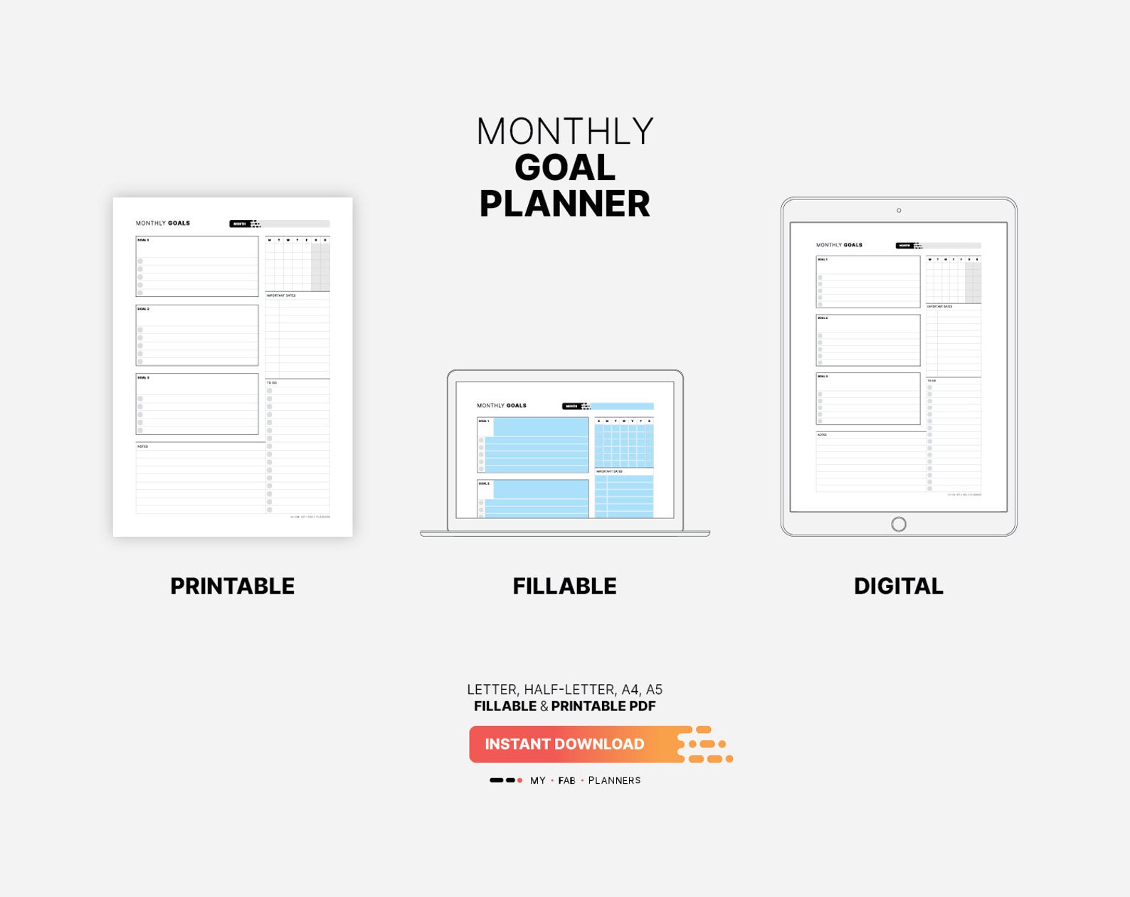 Monthly Goal Planner, Printable Work-life Goal Setting, Project ...
