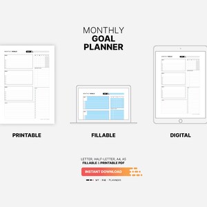Monthly Goal Planner, Printable Work-life Goal Setting, Project ...