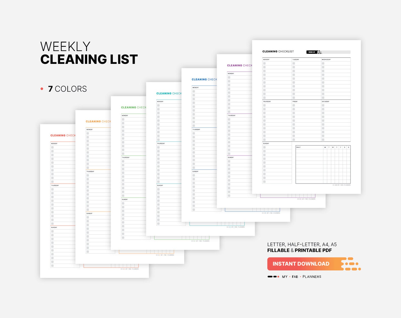 Weekly Cleaning List, Printable Chore Chart, Fillable to Do List, Home ...