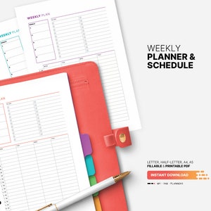 Weekly Planner, Schedule, Printable Week at a Glance Calendar, Fillable ...