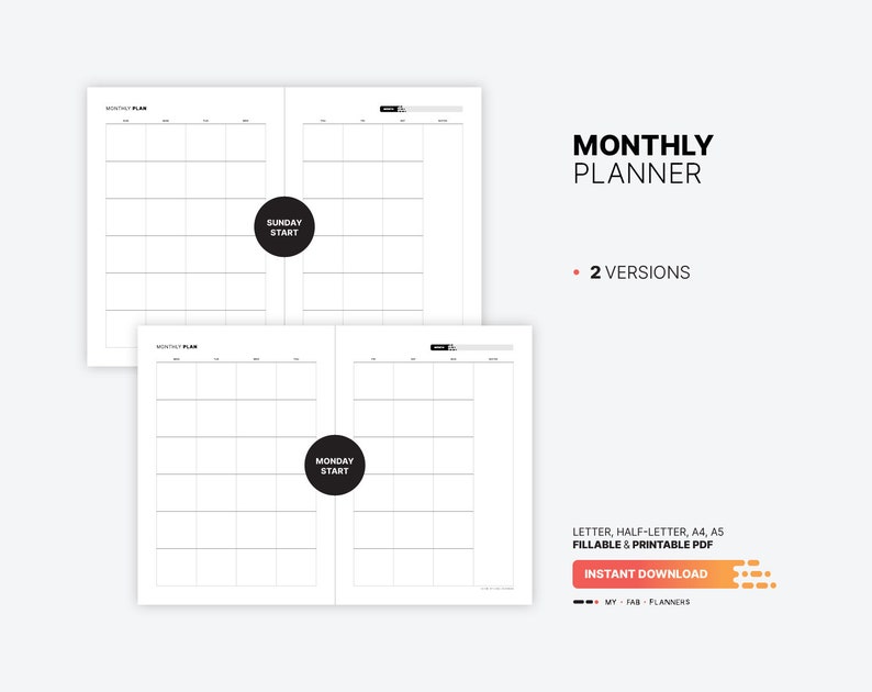 Month Only Planner, Undated Monthly Calendar, Fillable Blank Important ...