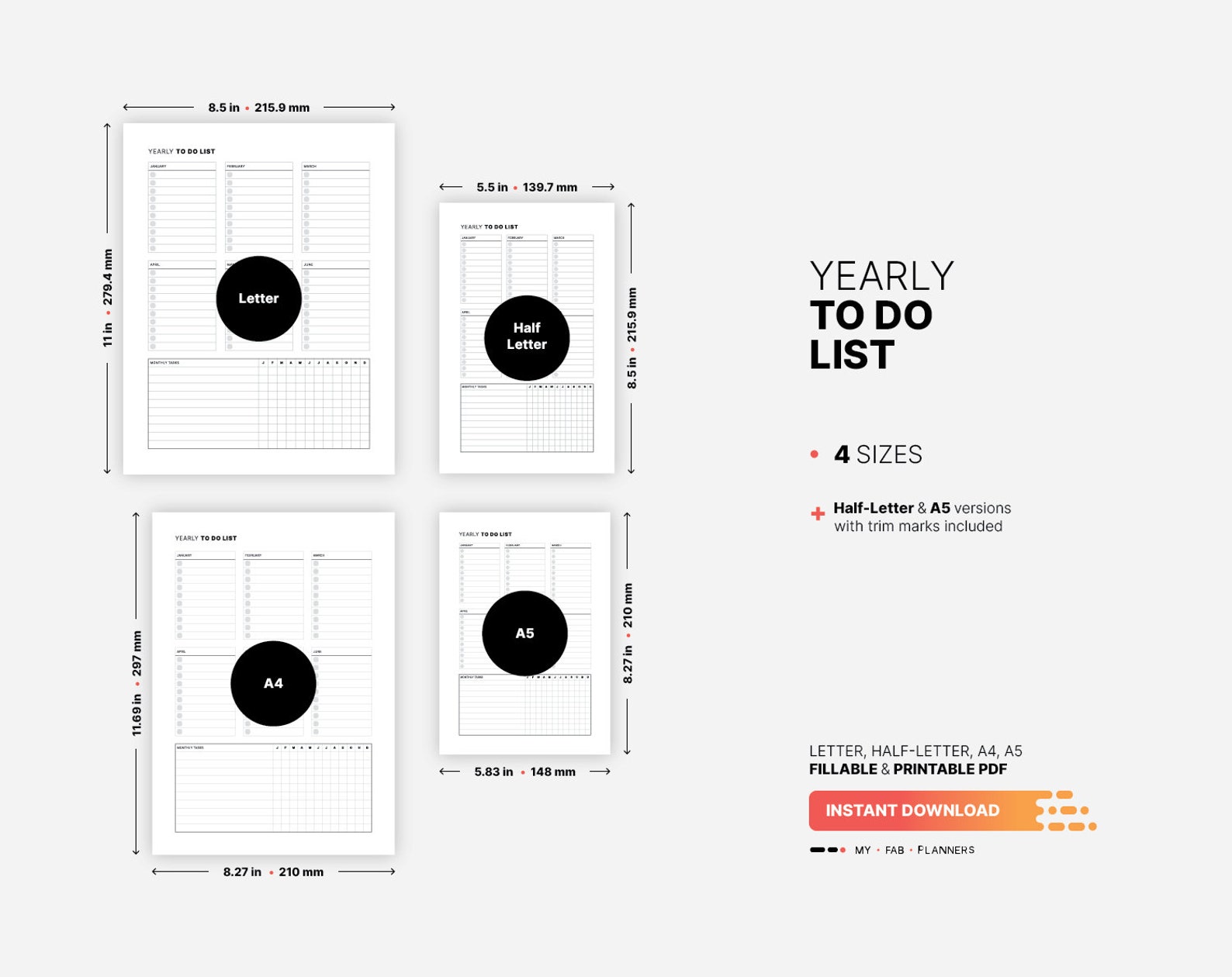 Yearly to Do List, Printable Monthly Task Checklist, Fillable ...