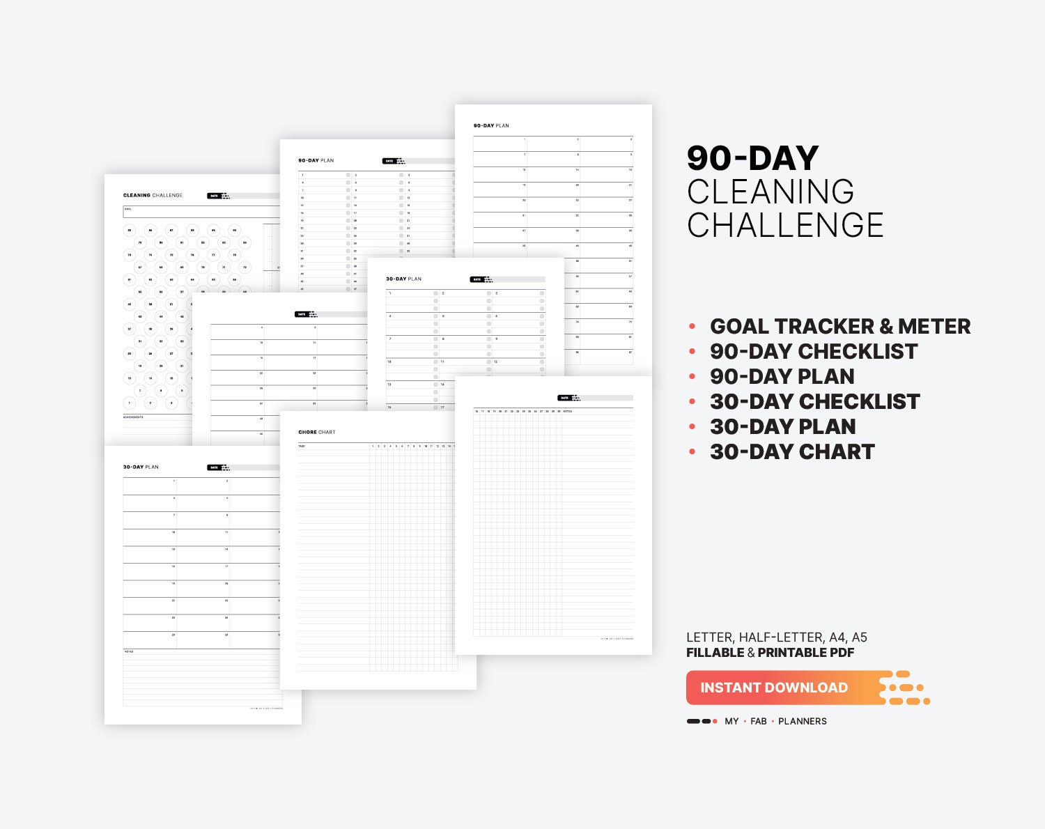 90-day Cleaning Challenge, Printable Declutter to Do List, Fillable ...