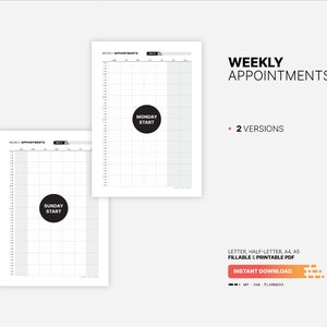 Weekly Appointment Planner, Printable Work & Small Business Agenda, 15 ...