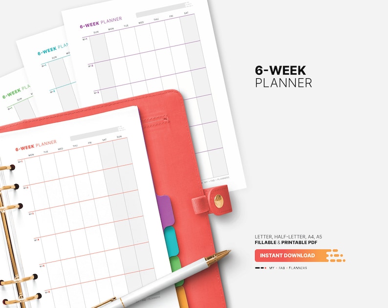 6-week Calendar, Planner, Fillable Work & Productivity Goal Tracker ...