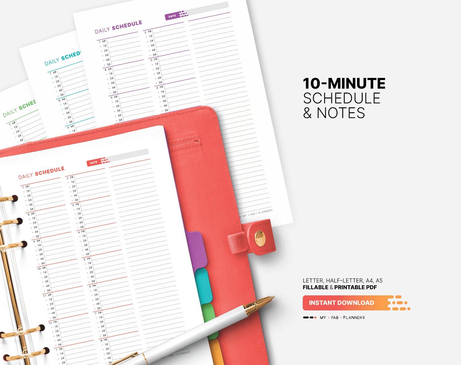 Daily 10-minute Schedule, Printable Time Management, Undated Digital ...