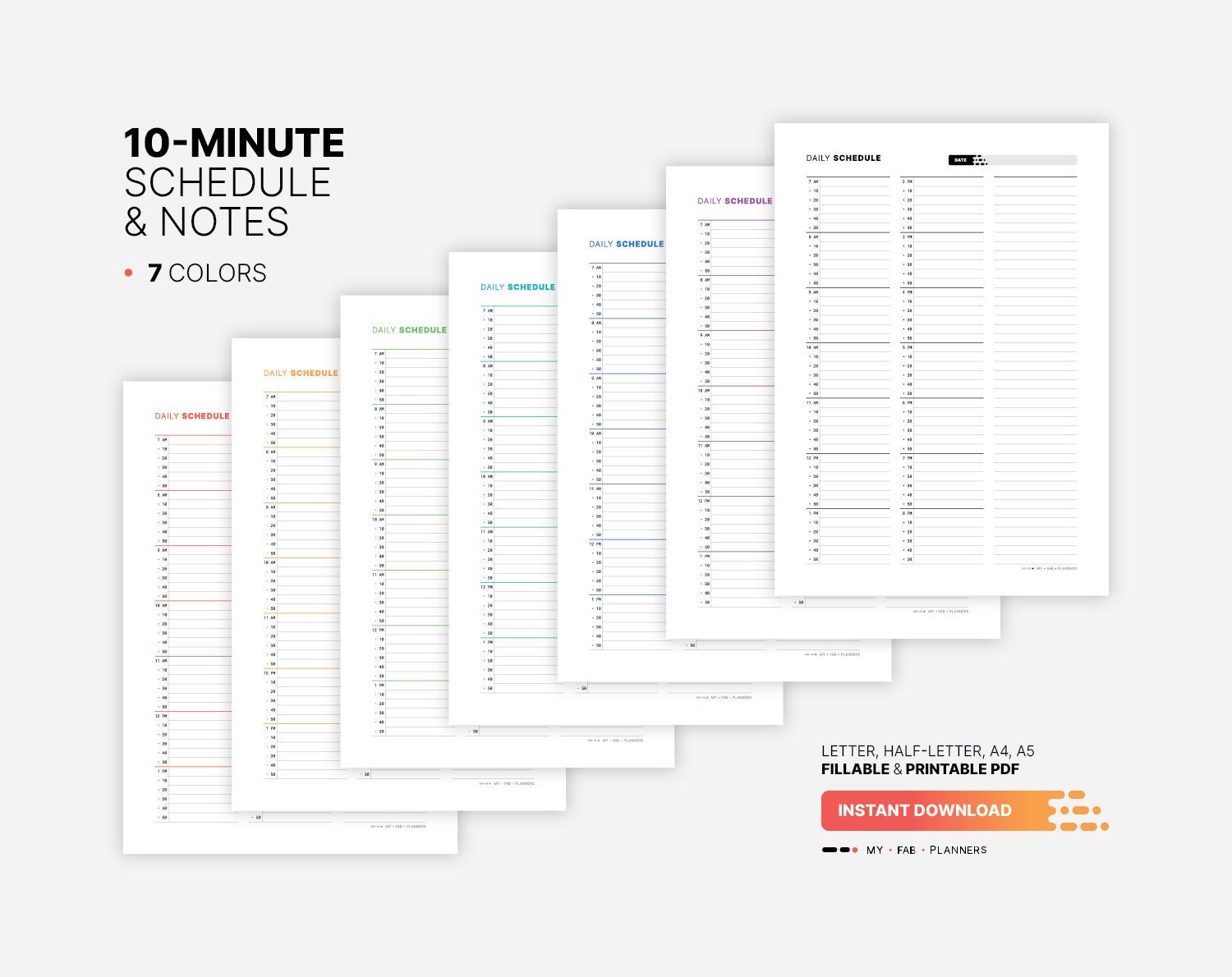 Daily 10-minute Schedule, Printable Time Management, Undated Digital ...