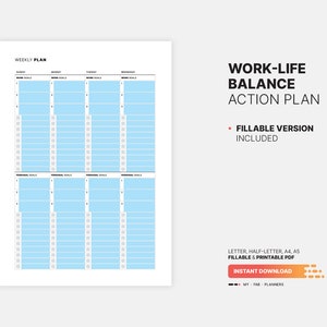 Weekly Work-life Balance & Action Plan, Goal Setting Log, Fillable To ...