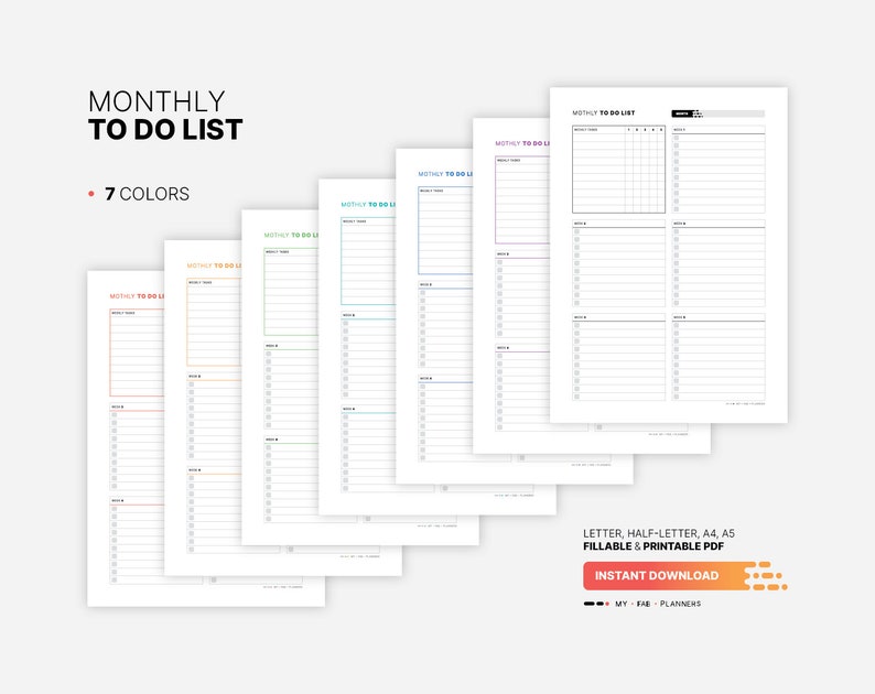 Monthly Things to Do List Printable Weekly Checklist Tracker - Etsy