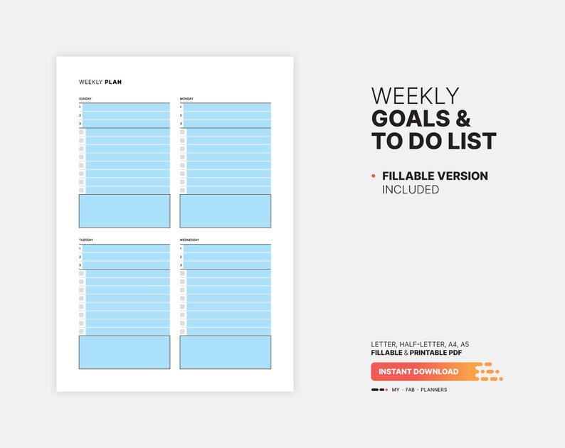 Weekly Goal Setting, Action Plan, Week at a Glance Planner on 2 Pages ...
