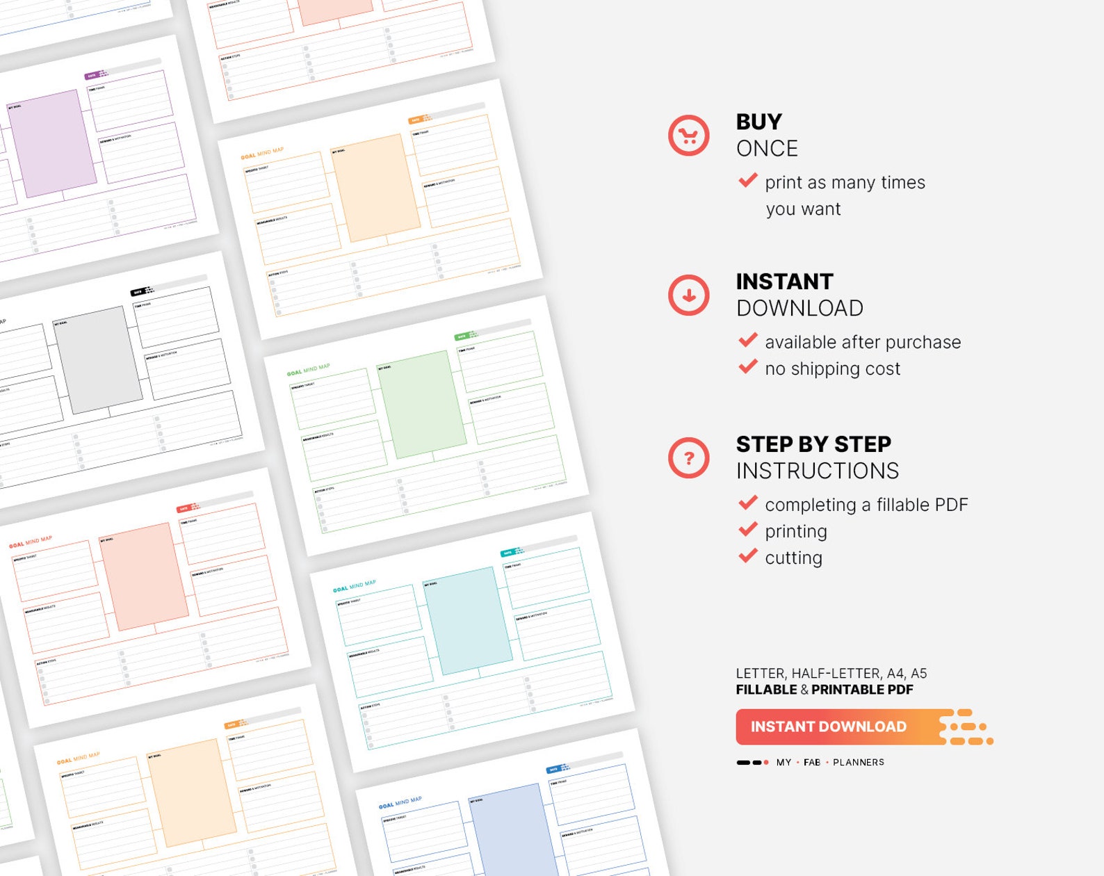 SMART Goal Mind Map, Printable Brainstorm Action Plan, Fillable Project ...
