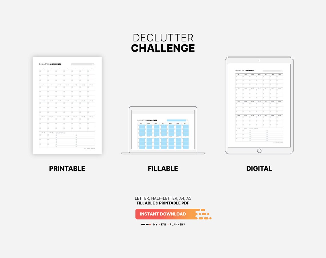 30 Day Declutter Challenge Planner House Chore Chart List for - Etsy