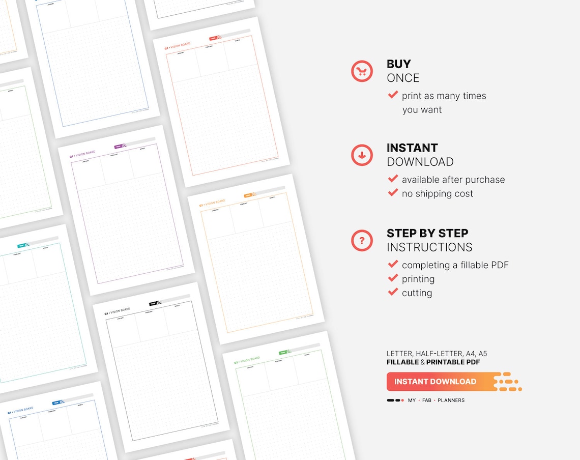 Quarterly Vision Board With 3-month Plan, Fillable Goal Dashboard ...